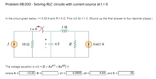 Solved Problem 08.033 - Solving RLC circuits with current | Chegg.com