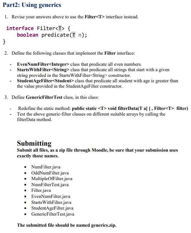 Consider the Filter classes of your answer in the | Chegg.com