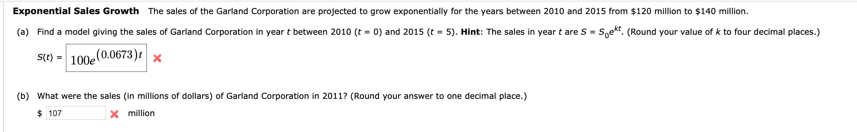 Solved Exponential Sales Growth The sales of the Garland | Chegg.com