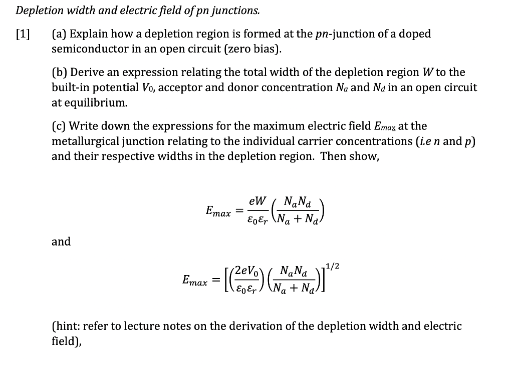 Solved epletion width and electric field of pn junctions. | Chegg.com
