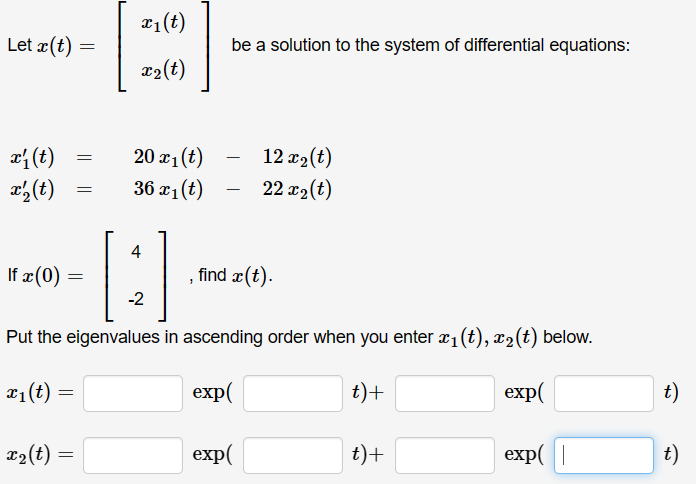 Solved Let x(t)=[x1(t)x2(t)] be a solution to the system of | Chegg.com