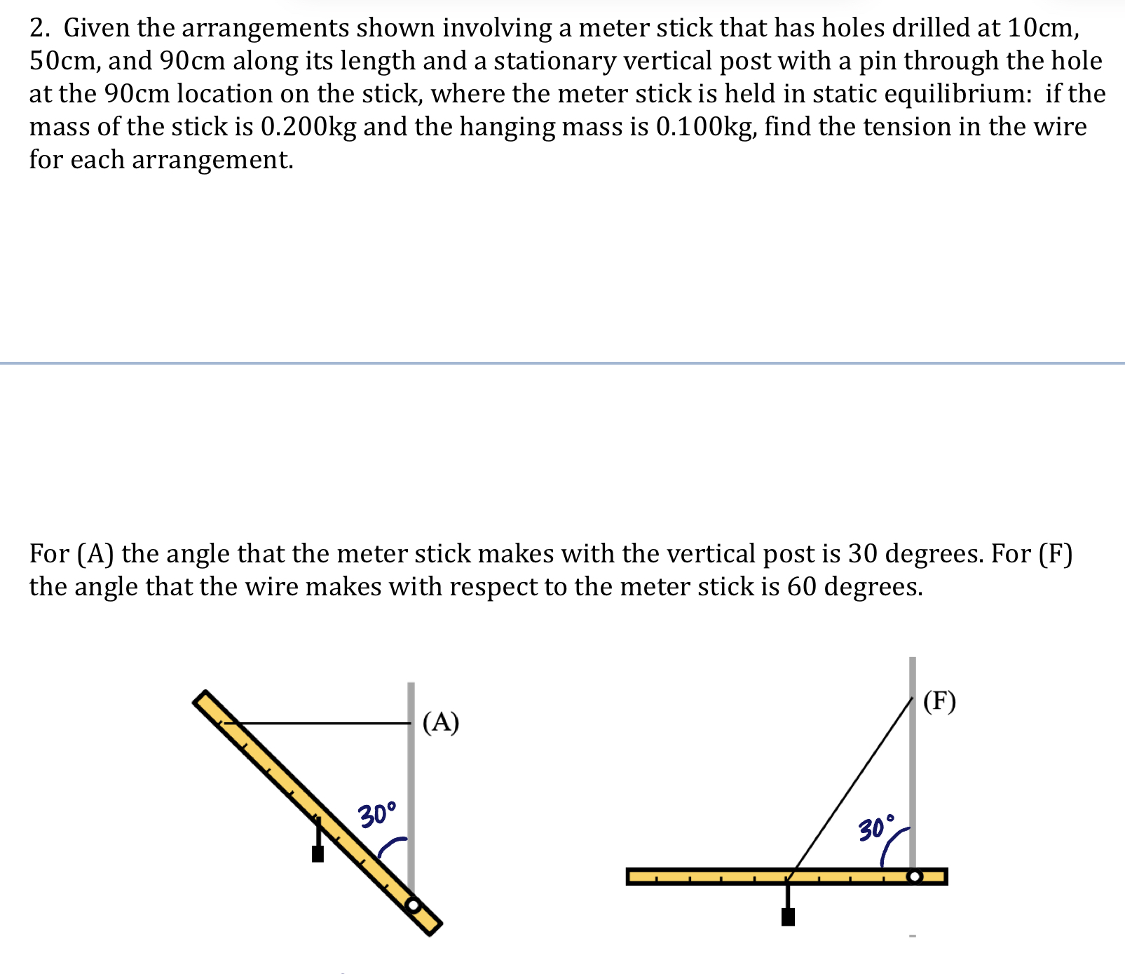 Solved Given the arrangements shown involving a meter stick | Chegg.com