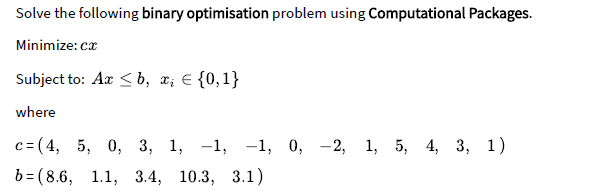 Solved Solve the following binary optimisation problem using | Chegg.com