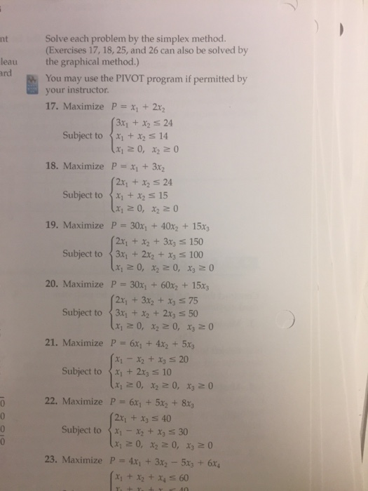 Solved Solve each problem by the simplex method. (Exercises | Chegg.com