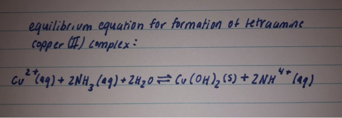 Solved Equilibrium Equation for the formation of tetraamine | Chegg.com