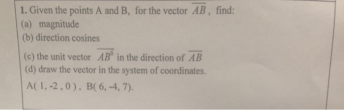 Solved 1. Given the points A and B, for the vector AB, find: | Chegg.com
