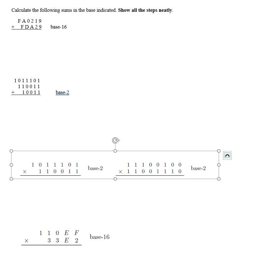 Solved Calculate the following sums in the base indicated. | Chegg.com