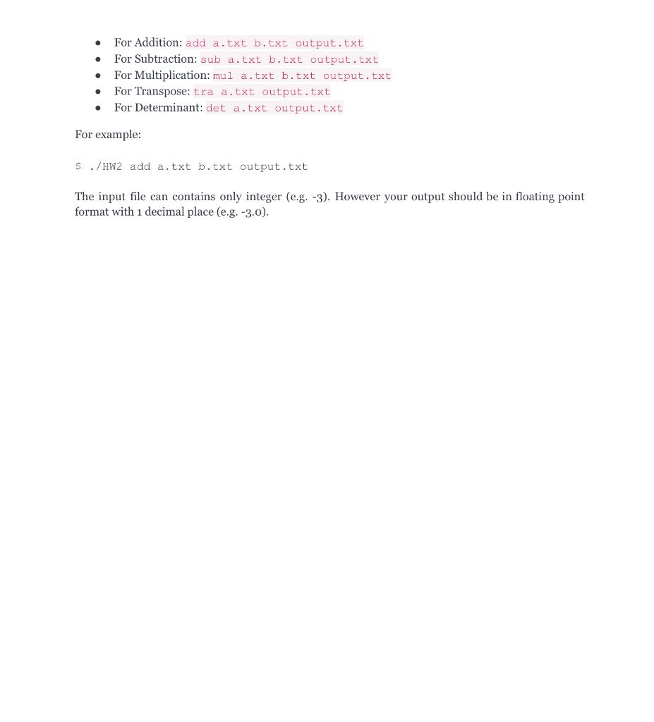 Write A C Program For Basic Matrix Operations Your Chegg