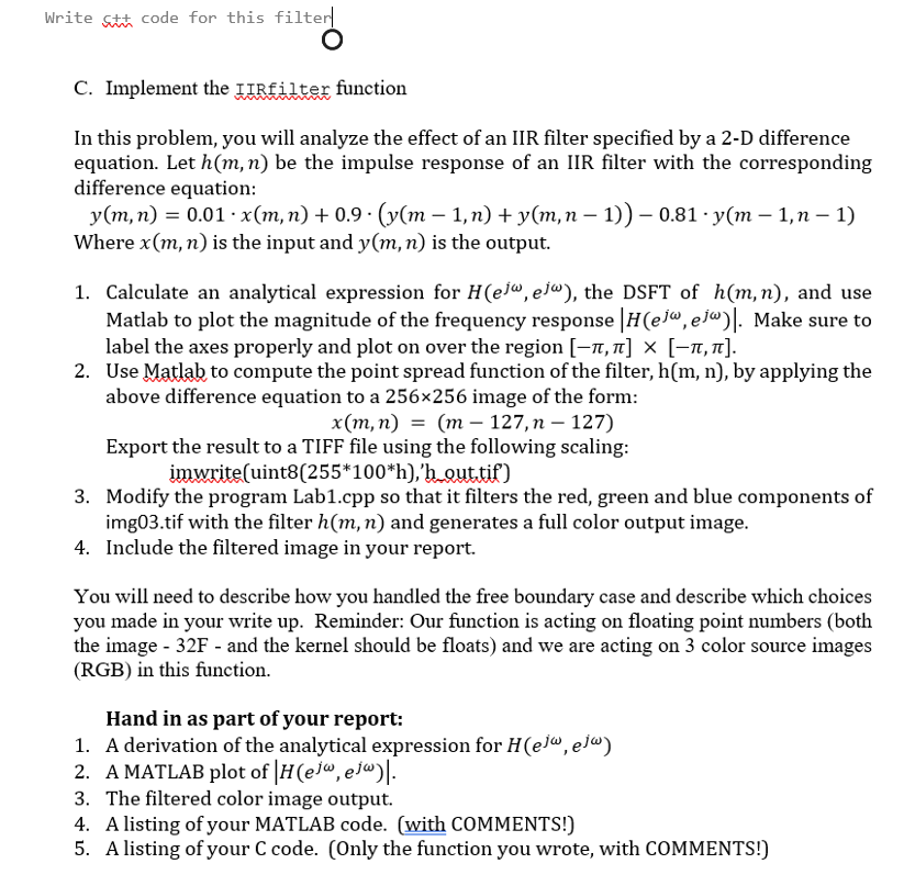 Write sette code for this filter] C. Implement the | Chegg.com
