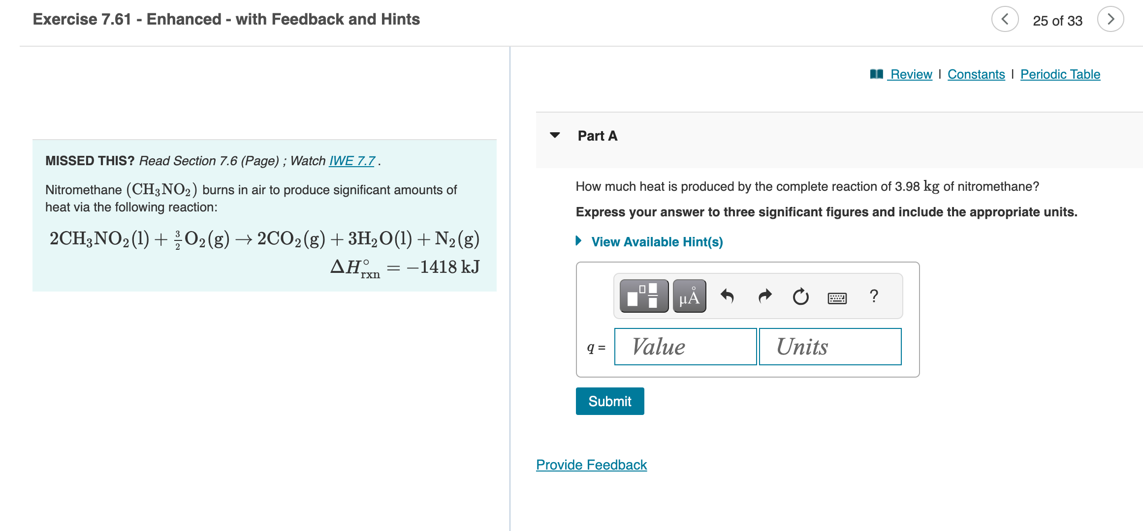 Solved Exercise 7.61 - Enhanced - with Feedback and Hints 25 | Chegg.com