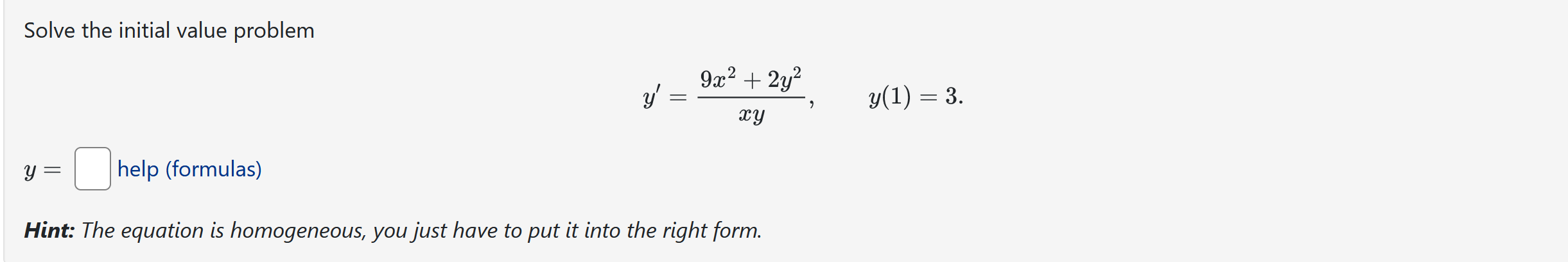 Solved Solve the initial value problemy'=9x2+2y2xy,y(1)=3y=, | Chegg.com