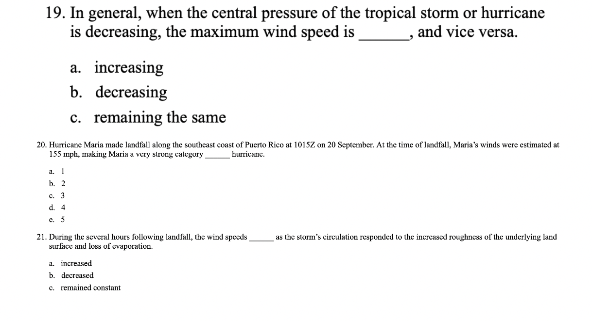 Solved Maria's Central Pressure and Maximum Sustained Wind | Chegg.com