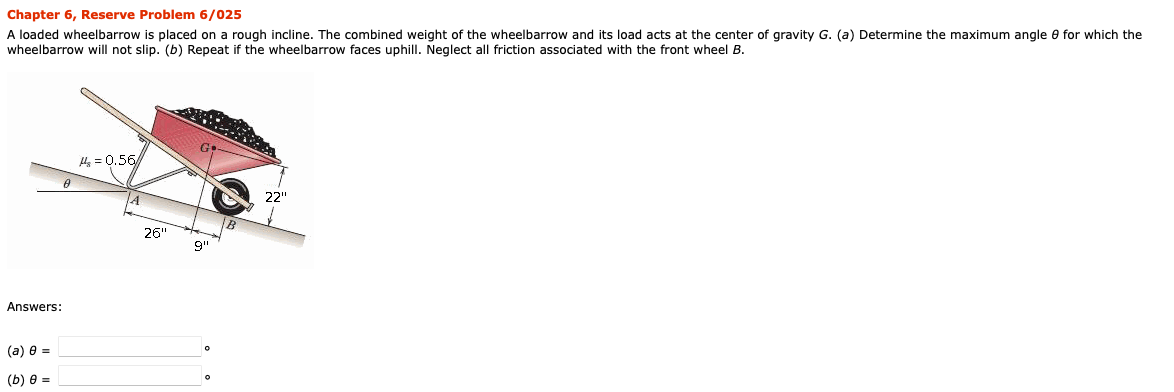 Solved Chapter 6, Reserve Problem 6/025 A loaded wheelbarrow | Chegg.com