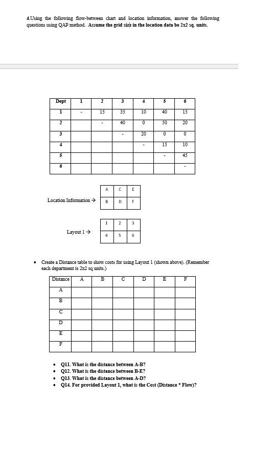 Solved 4.Using the following flow-between chart and location | Chegg.com