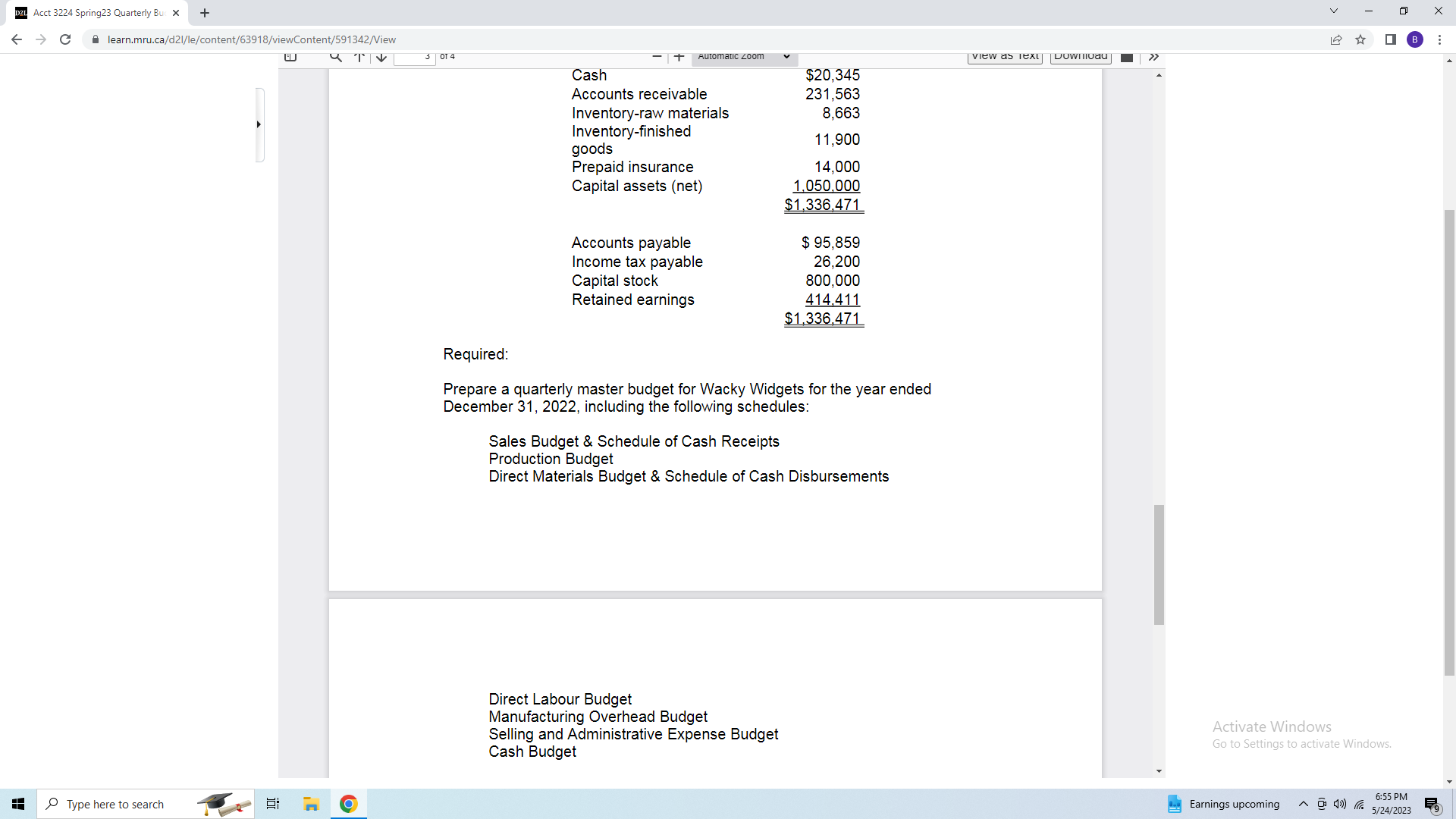 Wacky Widgets Inc. is a toy company that manufactures | Chegg.com