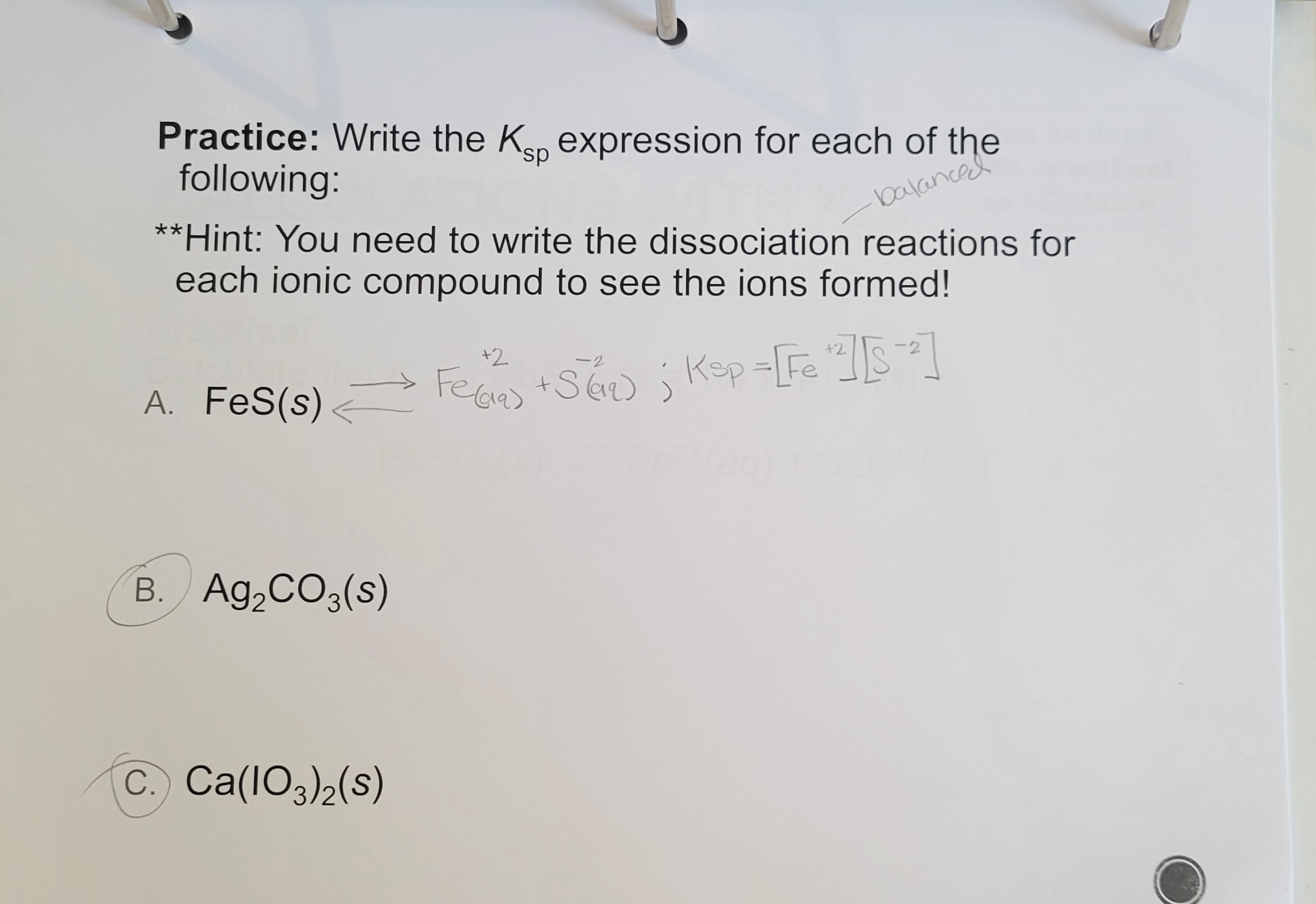 Solved Practice: Write the Ksp expression for each of the | Chegg.com