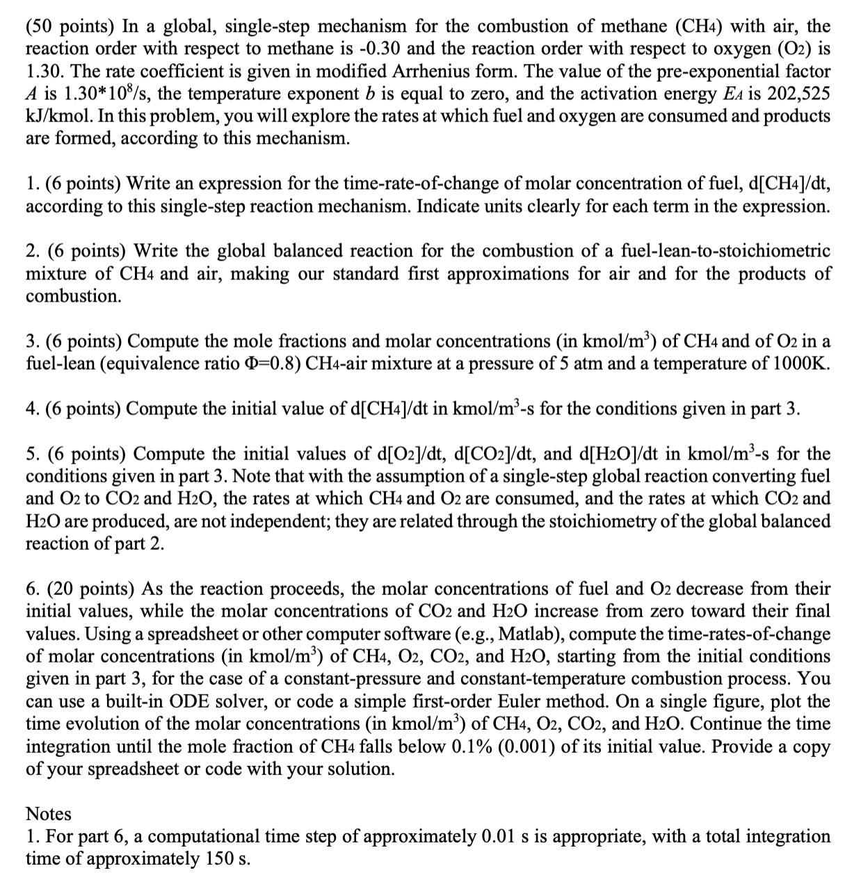 Solved (50 points) In a global, single-step mechanism for | Chegg.com