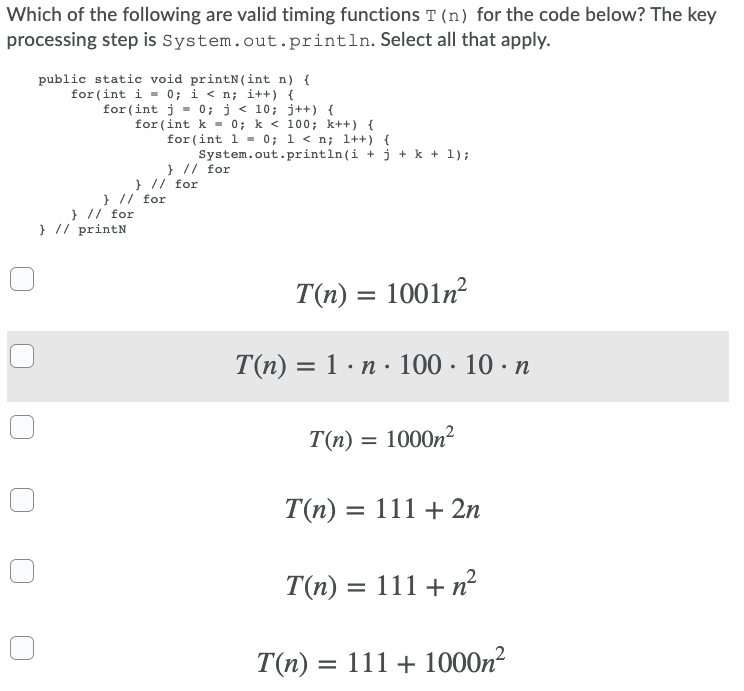 Solved Which of the following are valid timing functions | Chegg.com