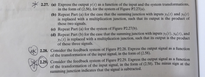 Solved 2.27. (a) Express the output y(1) as a function of | Chegg.com