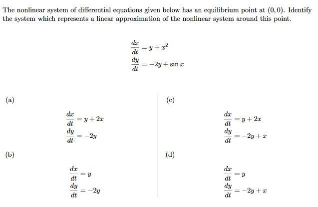 Solved The nonlinear system of differential equations given | Chegg.com