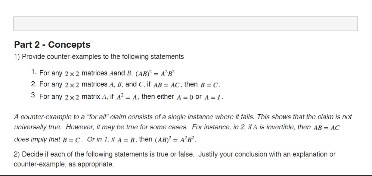 Solved Part 2 - Concepts 1) Provide counter-examples to the | Chegg.com