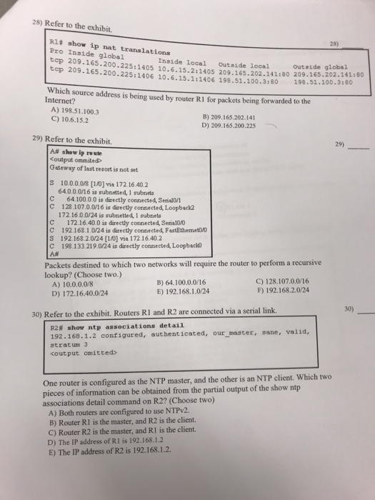 Solved 28 Refer To The Exhibit 28 R1 Show Ip Nat
