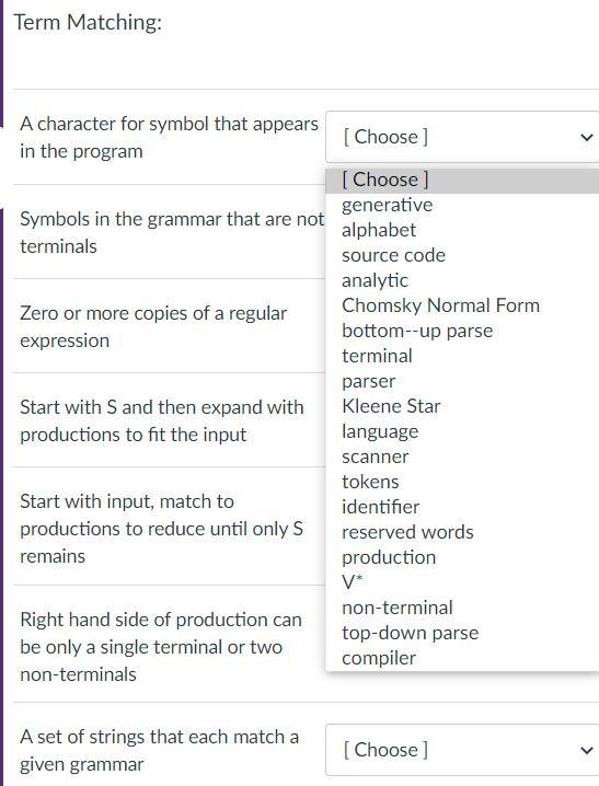 Solved Term Matching: A character for symbol that appears in | Chegg.com