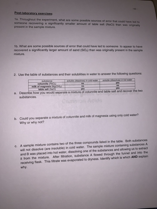 43 . Post-laboratory exercises: 1a. Throughout the | Chegg.com