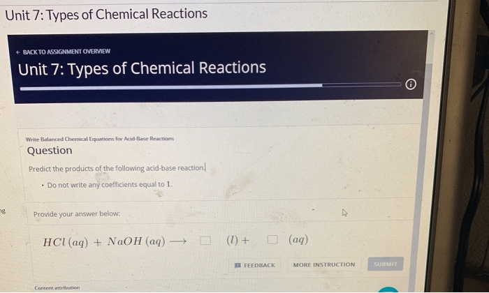 Solved Unit 7: Types of Chemical Reactions + BACK TO | Chegg.com