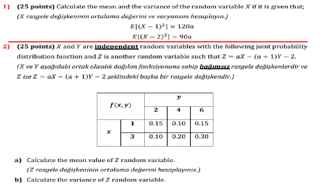 Solved 1) (25 points) Calculate the mean and the variance of | Chegg.com
