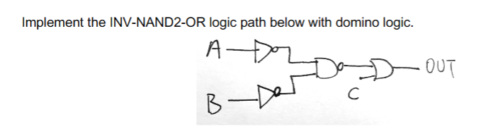 Solved Implement the INV-NAND2-OR logic path below with | Chegg.com