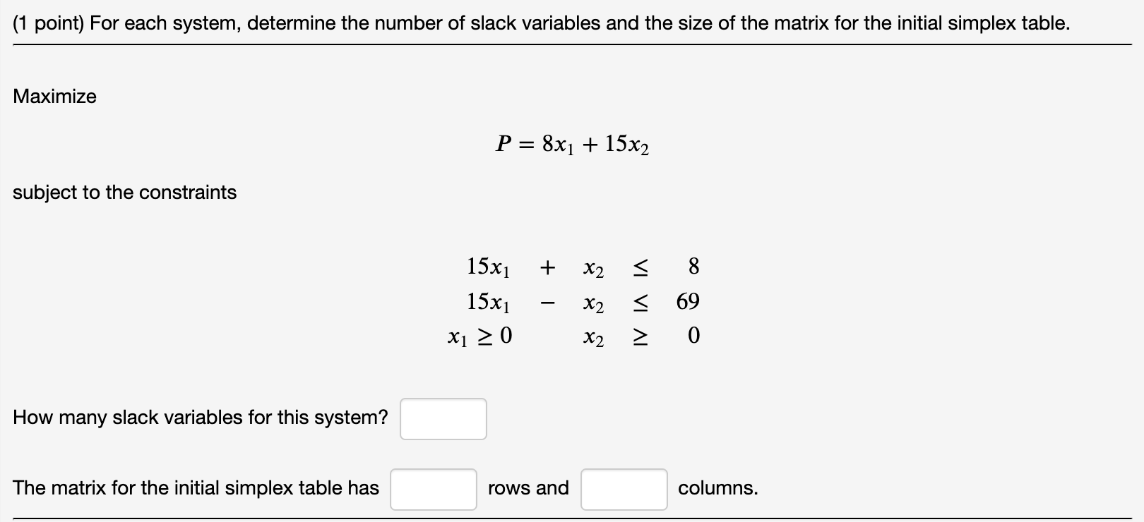 Solved (1 point) For each system, determine the number of | Chegg.com