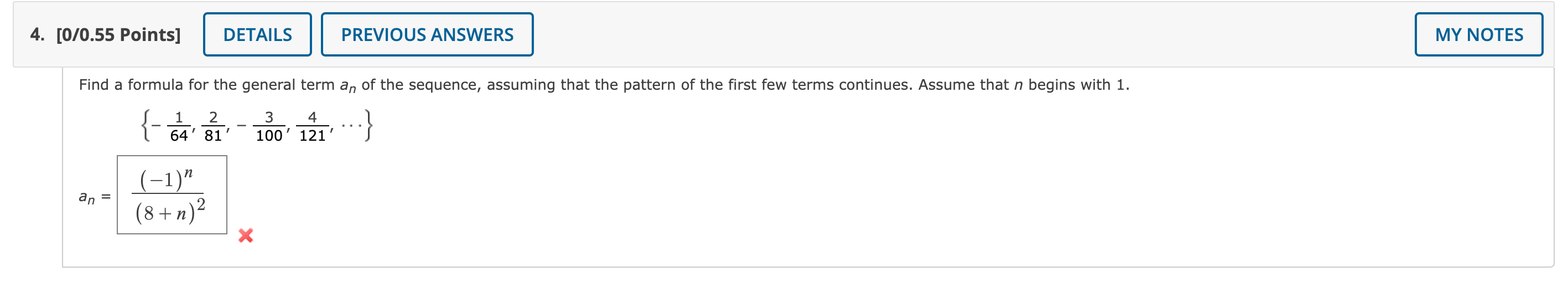 Solved 4. [0/0.55 Points] DETAILS PREVIOUS ANSWERS MY NOTES | Chegg.com