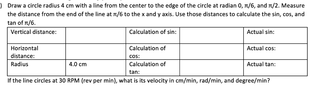 Solved Draw a circle radius 4 cm with a line from the center | Chegg.com