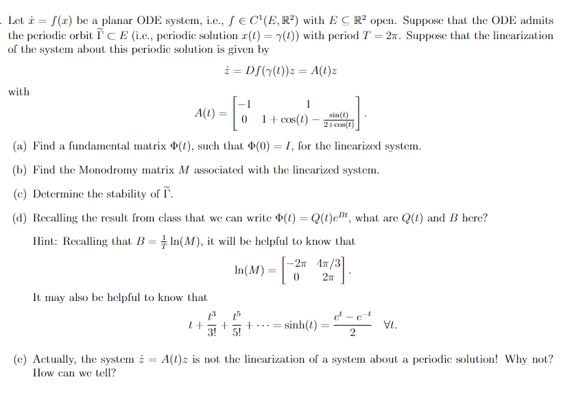 Solved Let x˙=f(x) be a planar ODE system, i.e., f∈C1(E,R2) | Chegg.com