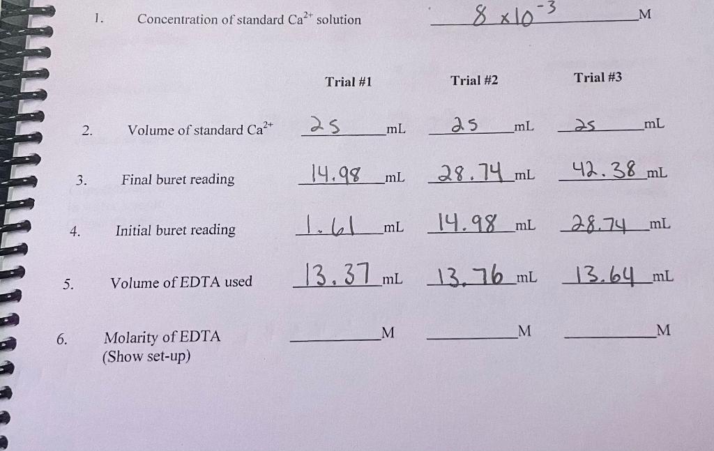 Solved 1. Concentration of standard Ca2+ solution Trial \#1 | Chegg.com