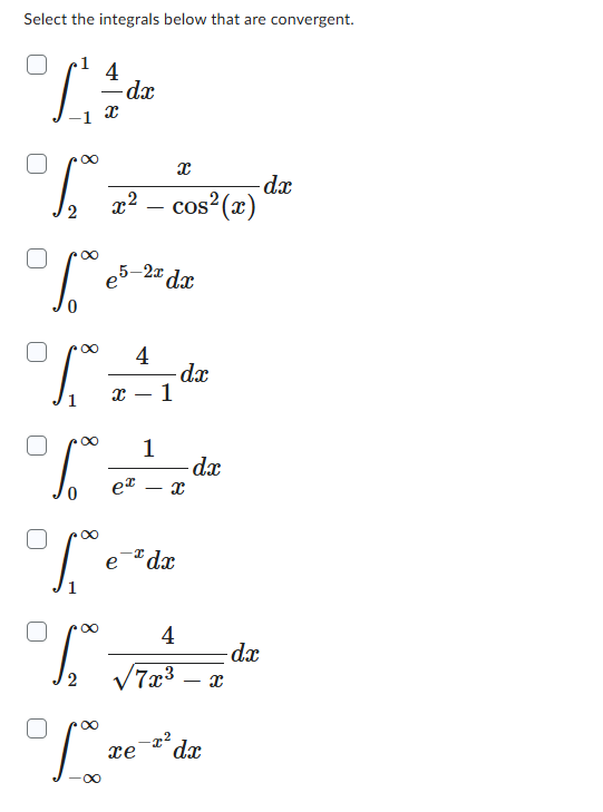 Select the integrals below that are | Chegg.com