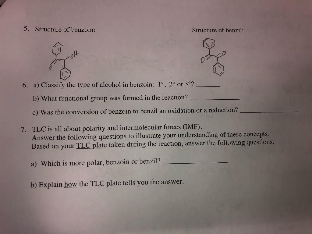 Solved 5. Structure of benzoin: Structure of benzil: 6. a) | Chegg.com