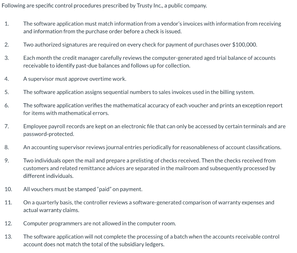 Several categories of control activities are | Chegg.com