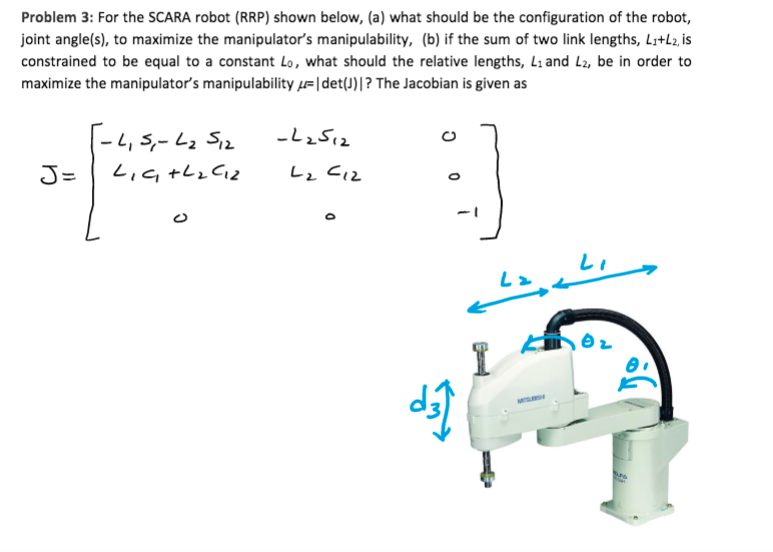 Problem 3: For the SCARA robot (RRP) shown below, (a) | Chegg.com