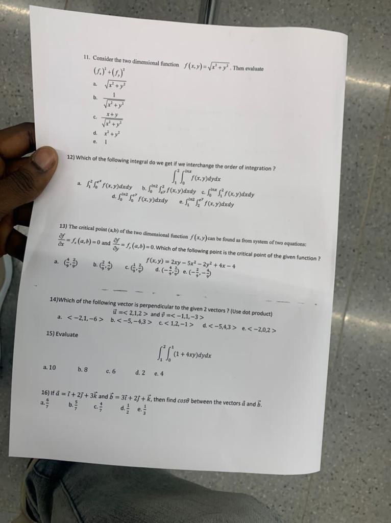 Solved 11. Consider the two dimensional function | Chegg.com