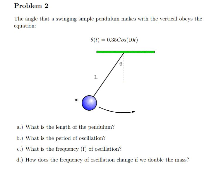 Solved Problem 2 The angle that a swinging simple pendulum | Chegg.com