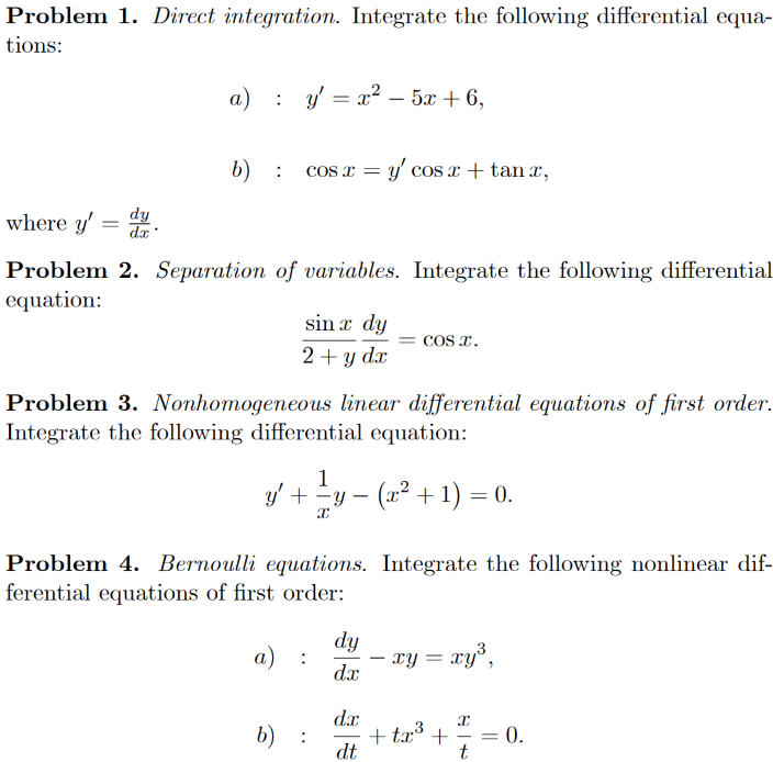 Solved Problem 1. Direct integration. Integrate the | Chegg.com