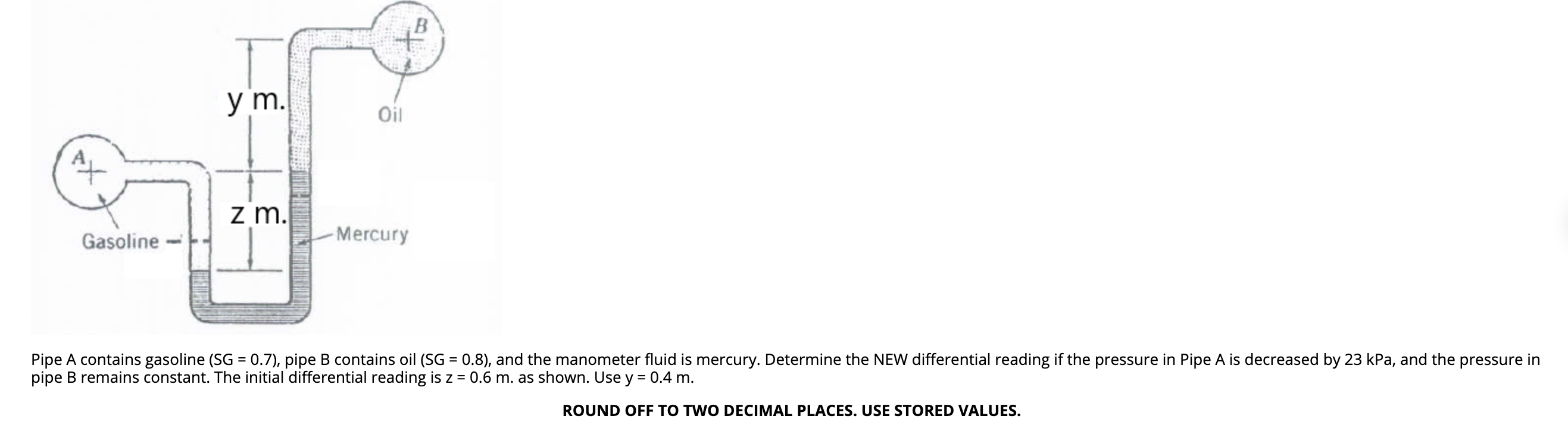 Solved Pipe A contains gasoline (SG = 0.7), pipe B contains | Chegg.com
