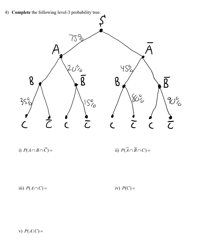 Solved 4) Complete the following level-3 probability tree: इ | Chegg.com