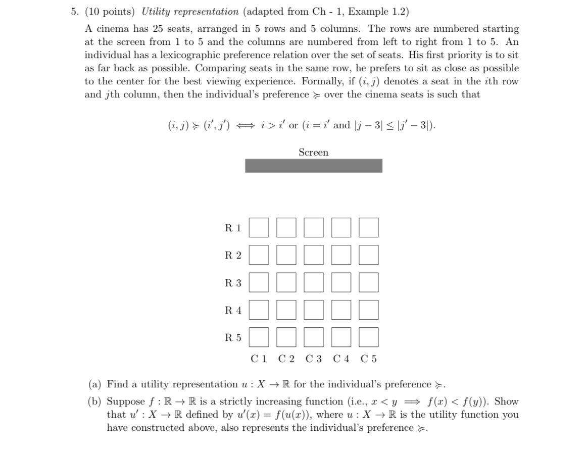 Solved (10 points) Utility representation (adapted from | Chegg.com