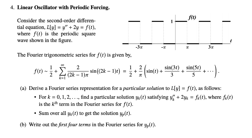 Solved 4. Linear Oscillator with Periodic Forcing. f(t) | Chegg.com