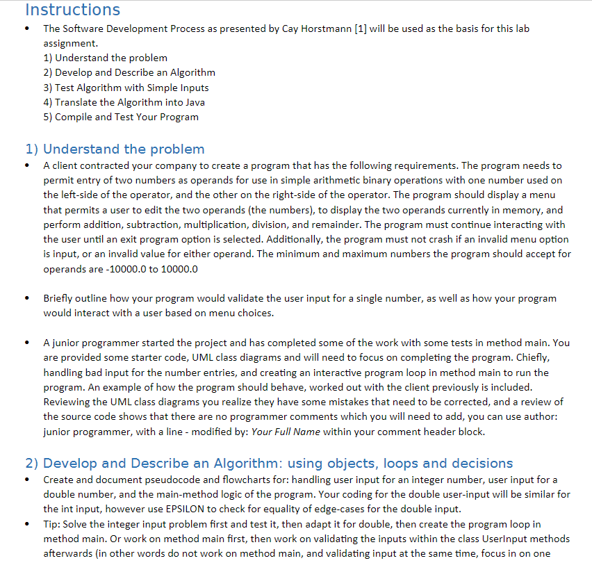 Instructions • The Software Development Process as | Chegg.com