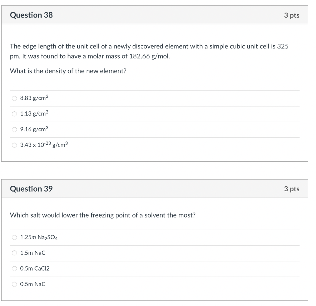 Solved Question 38 3 pts The edge length of the unit cell of | Chegg.com