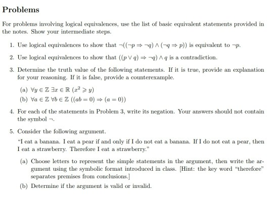 Solved Problems For problems involving logical equivalences, | Chegg.com